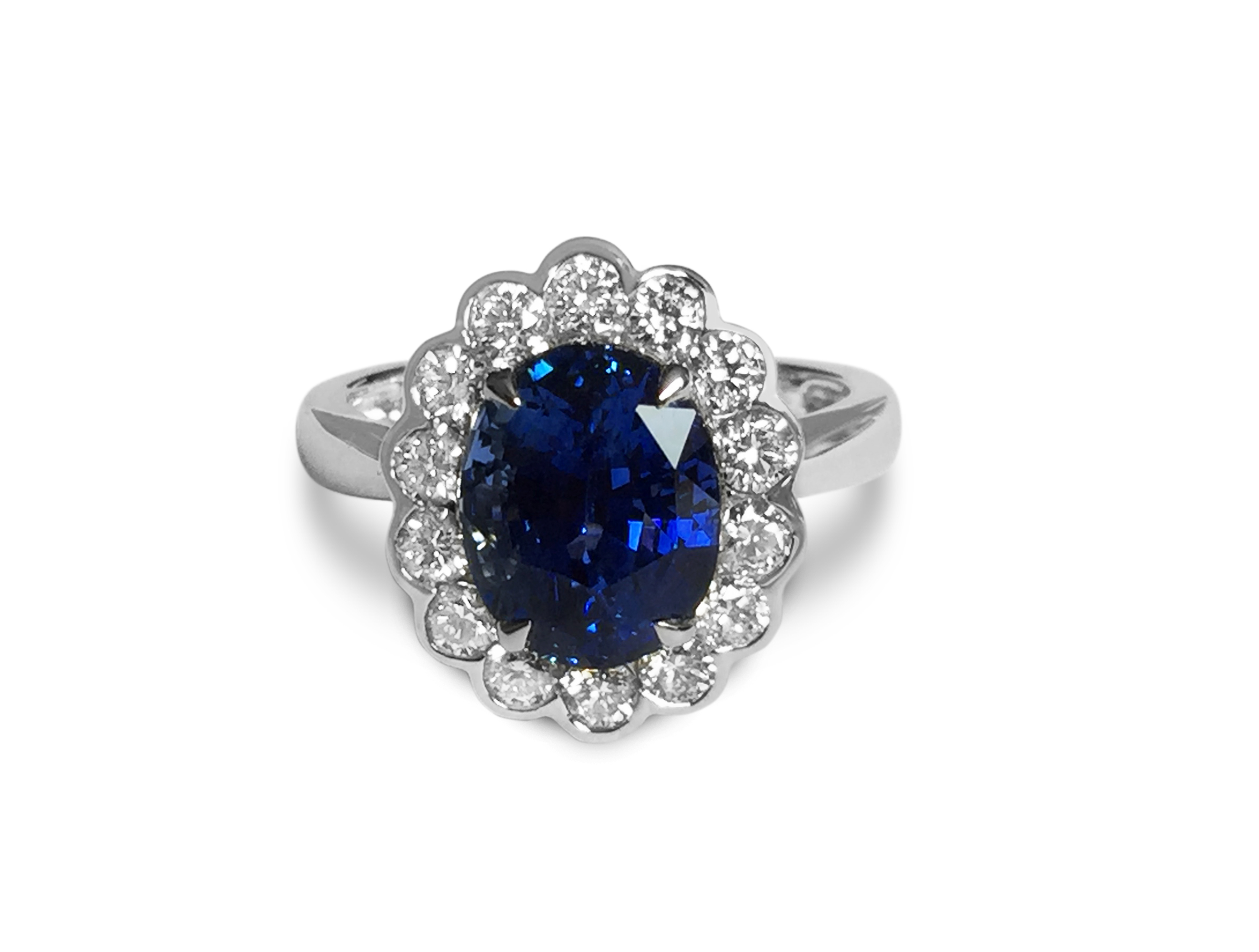 Sri Lankan Blue Sapphire Diamond Cluster Ring - Flower & Maricar