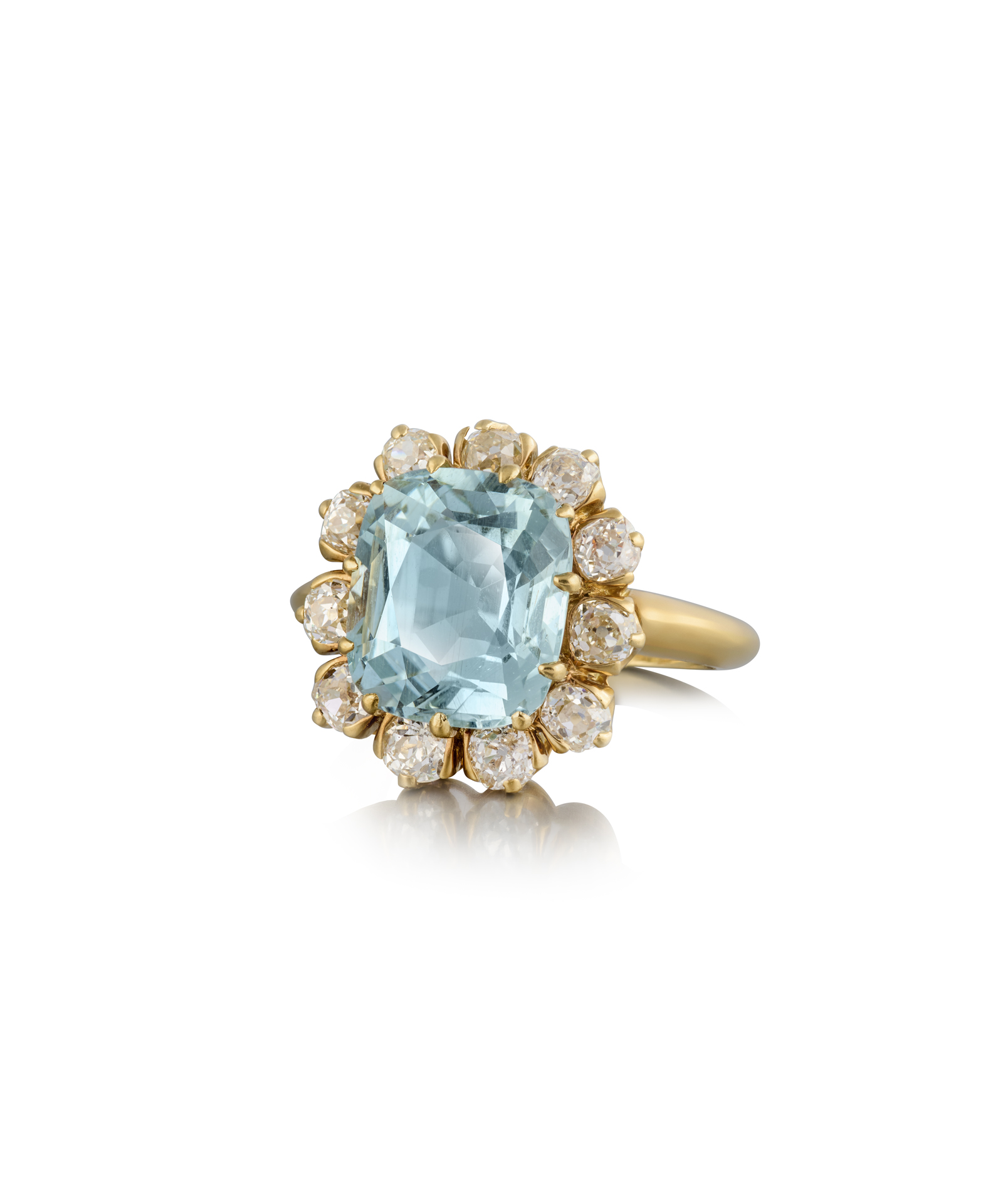 Aquamarine And Diamond Cluster Ring monture Cartier - Flower & Maricar